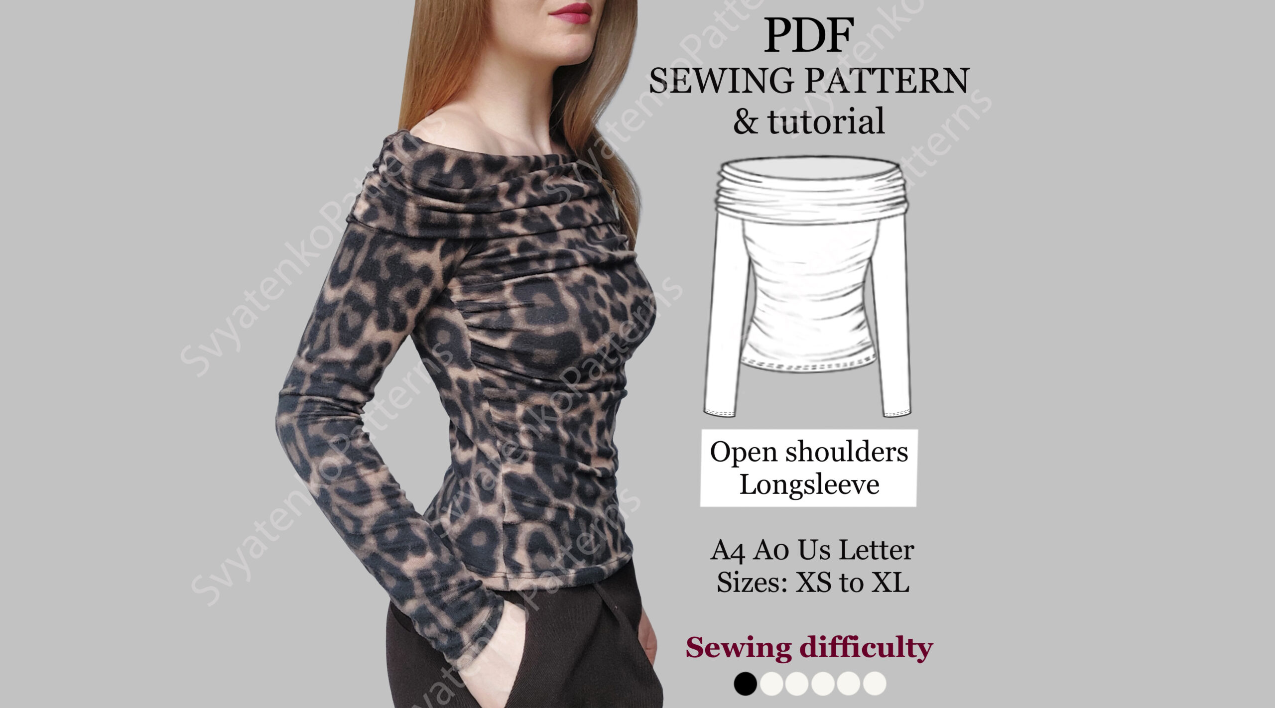 Off the Shoulder Long Sleeve Shirt Pattern| XS-XXL| Instant Download ...